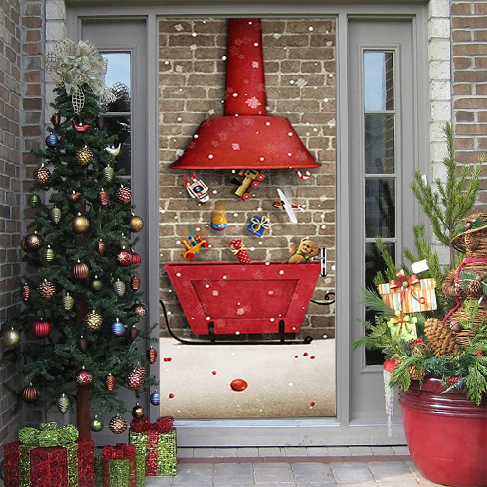 Christmas imitation 3D creative Christmas gift door stickers wooden ...
