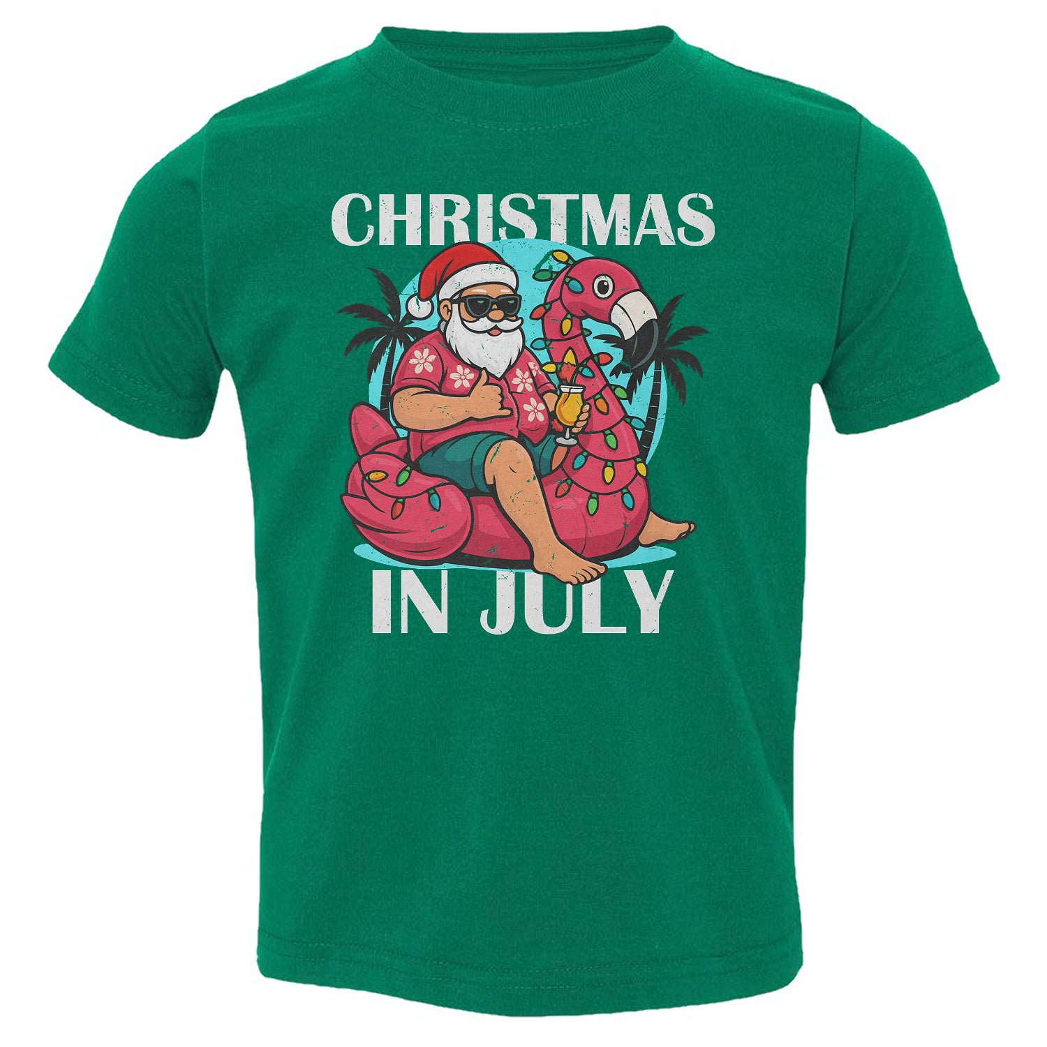Christmas in July - Flamingo Float Santa with Drink Toddler T-Shirt ...