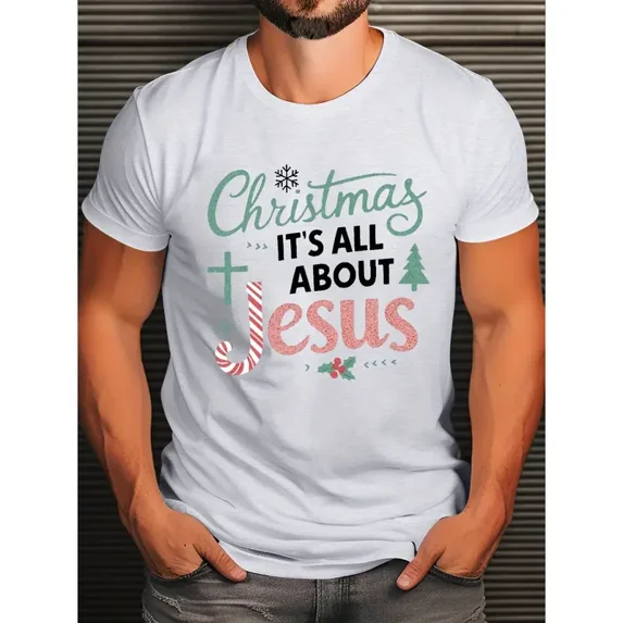 Christmas is all about Jesus Graphic T-Shirt, Cotton Short Sleeve Crew ...