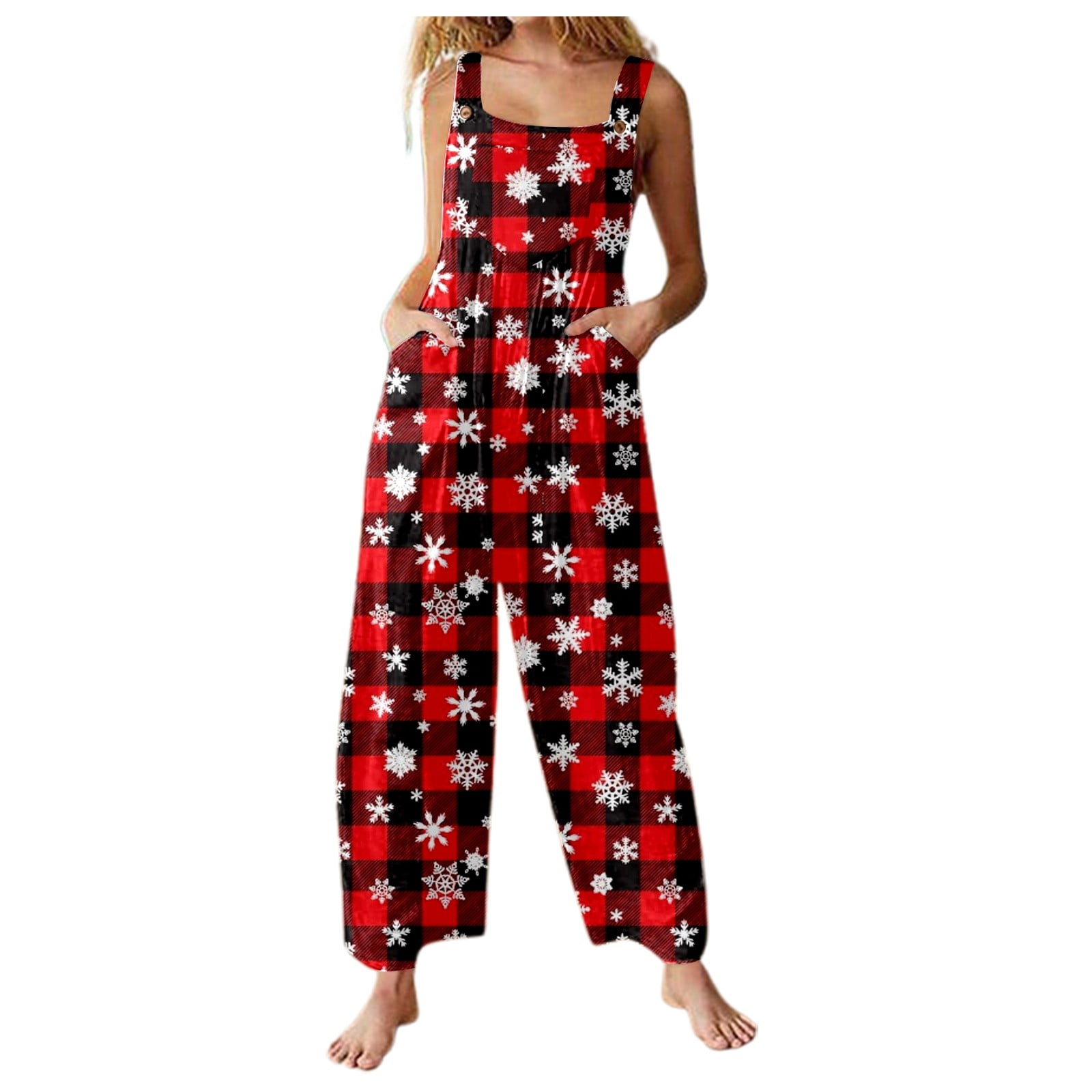 Christmas jumpsuit for women Casual Print Jumpsuit With Button Front ...