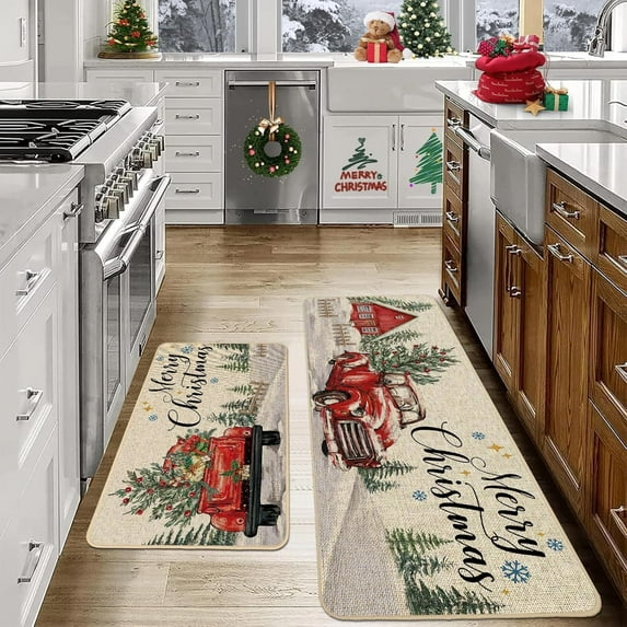 Christmas linen Kitchen Rug and Mat Kitchen Mat , Non Slips Kitchen ...