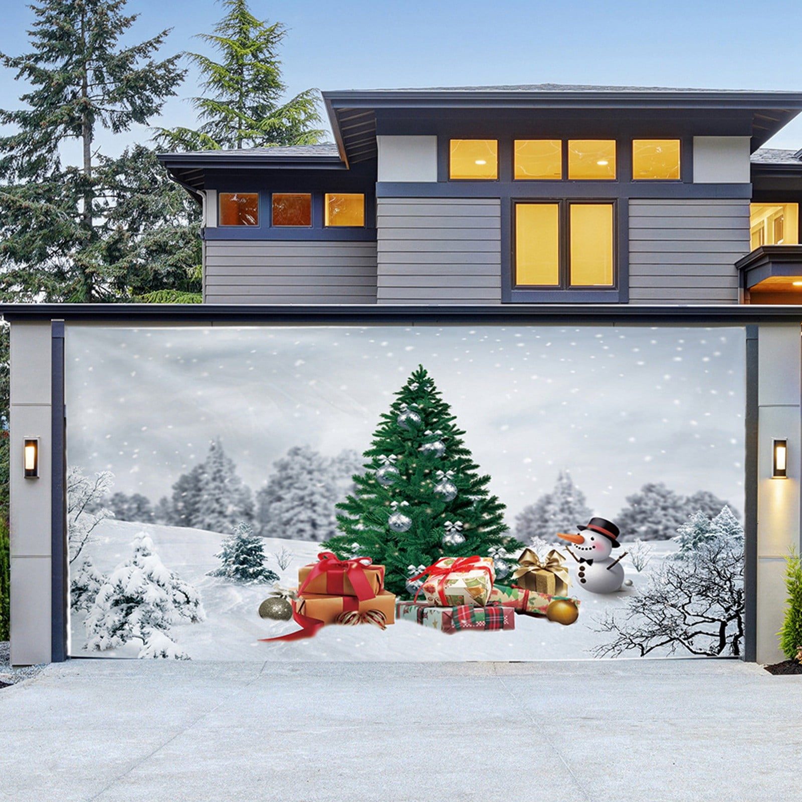 Christmas outdoor garage door tapestry fabric holiday party decoration ...
