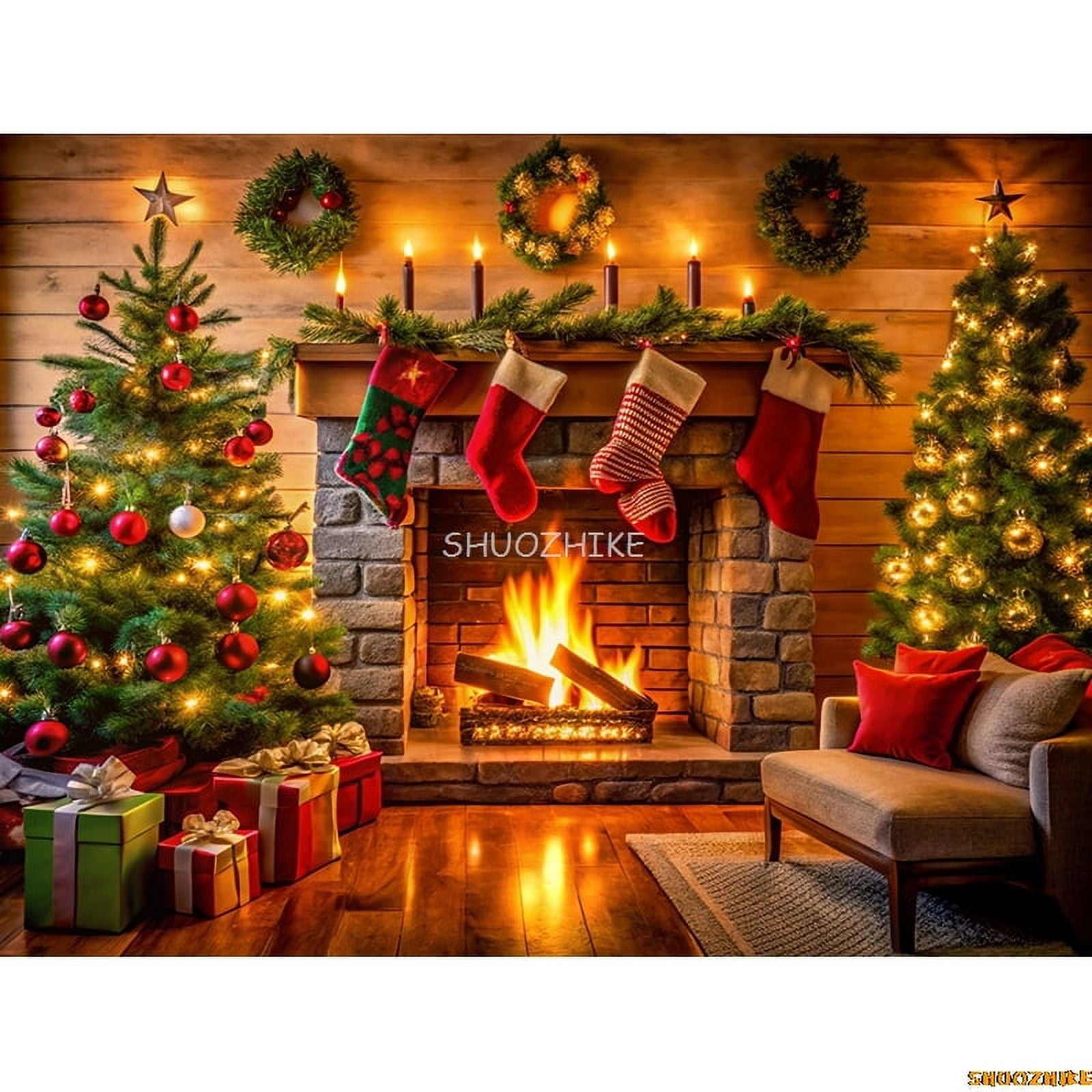 Christmas rated Front Door Porch New Year Photography Backdrop Props ...