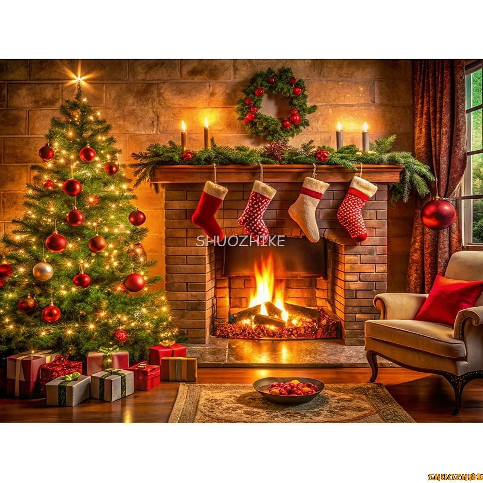 Christmas rated Front Door Porch New Year Photography Backdrop Props ...