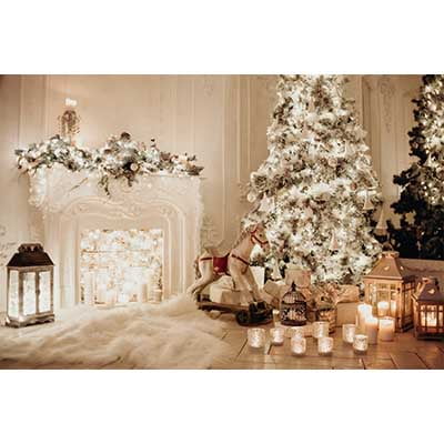 Christmas ration Photography Background Fireplace White Wall Candle ...