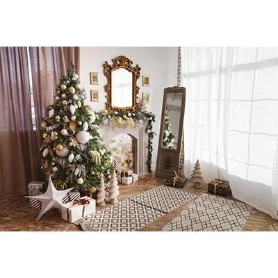 Christmas ration Photography Background Fireplace White Wall Candle ...