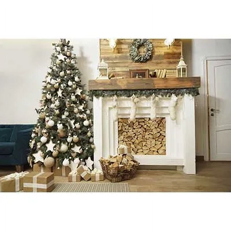 Christmas ration Photography Background Fireplace White Wall Candle ...