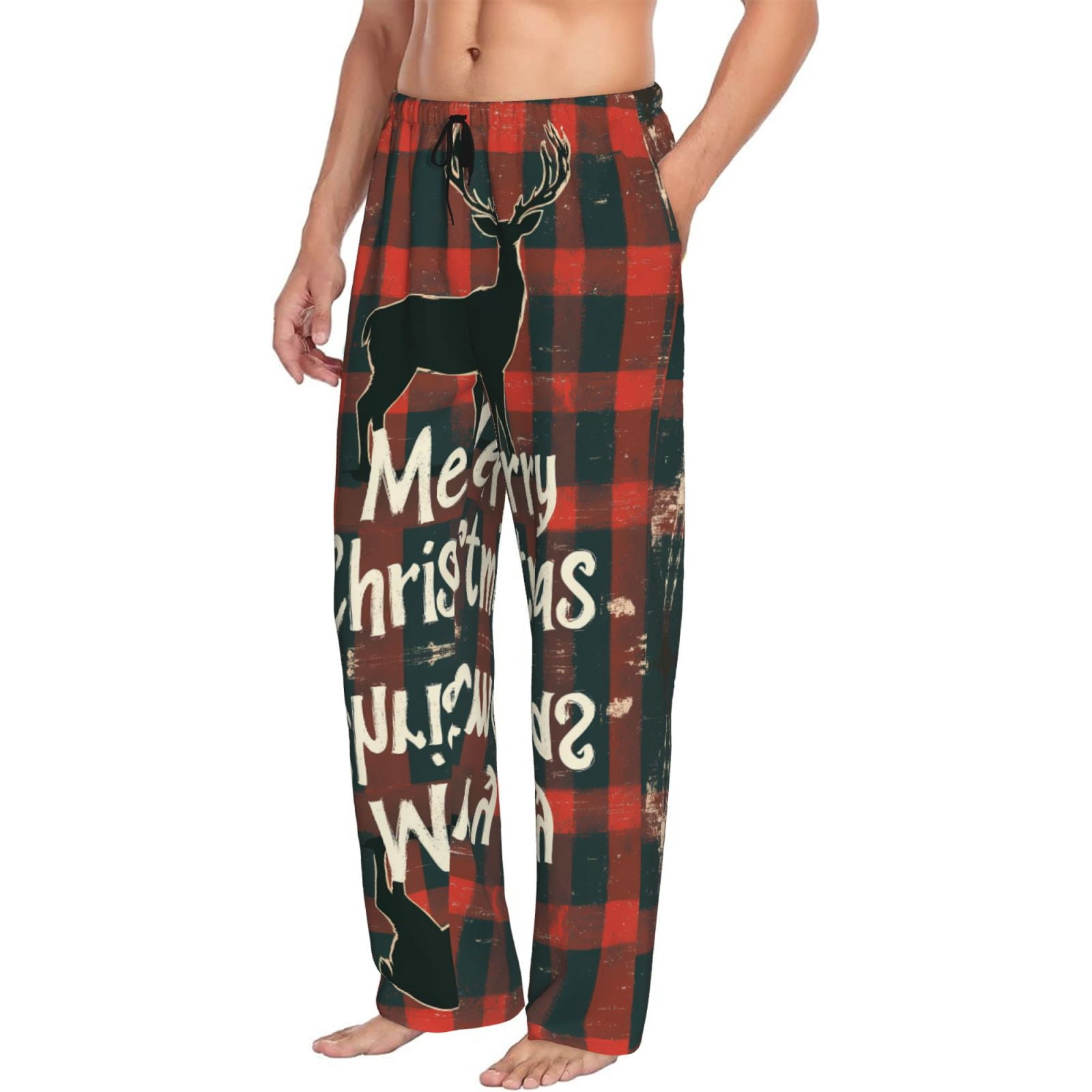 Christmas retro red checkered Mens Pajama Pants Bottoms with Pockets ...