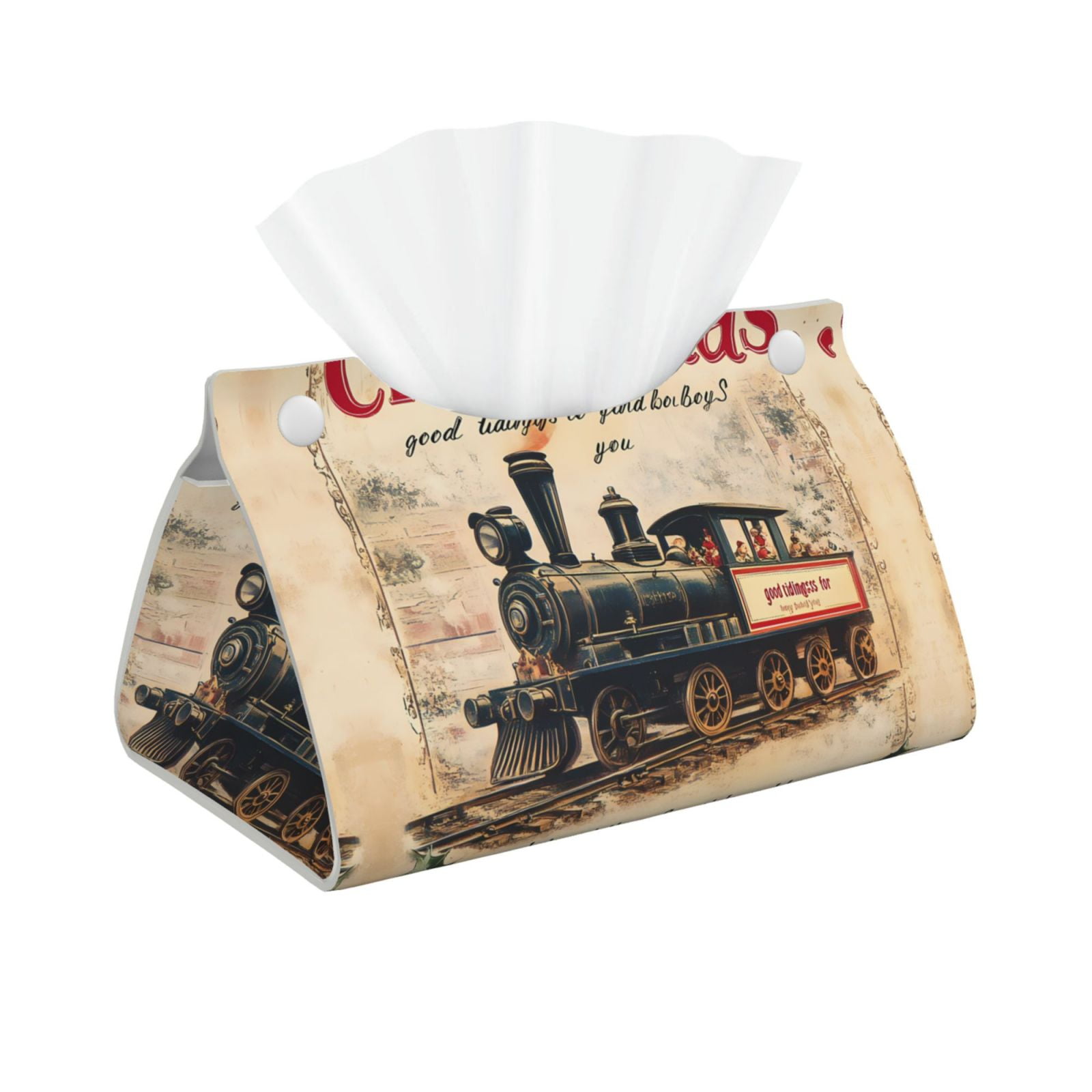 Christmas retro steam train Leather Tissue Box Cover - Long PVC Tissue ...