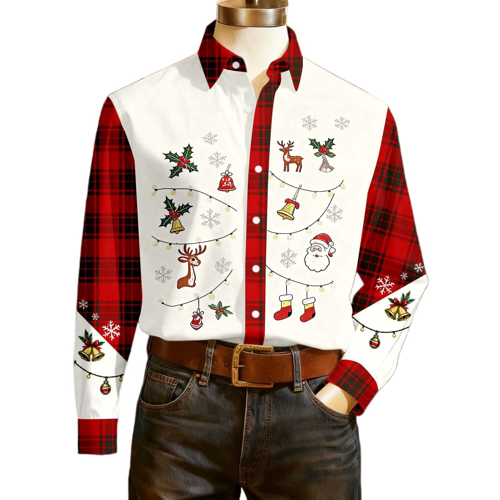 Christmas shirts Print Shirt For Fashion Casual Long Sleeve Open Front ...