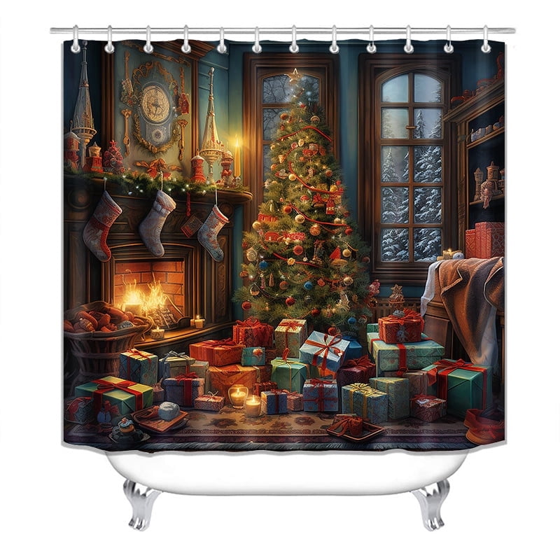 Christmas shower curtain four piece set high-definition digital ...