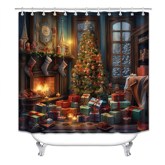 Christmas shower curtain four piece set high-definition digital ...