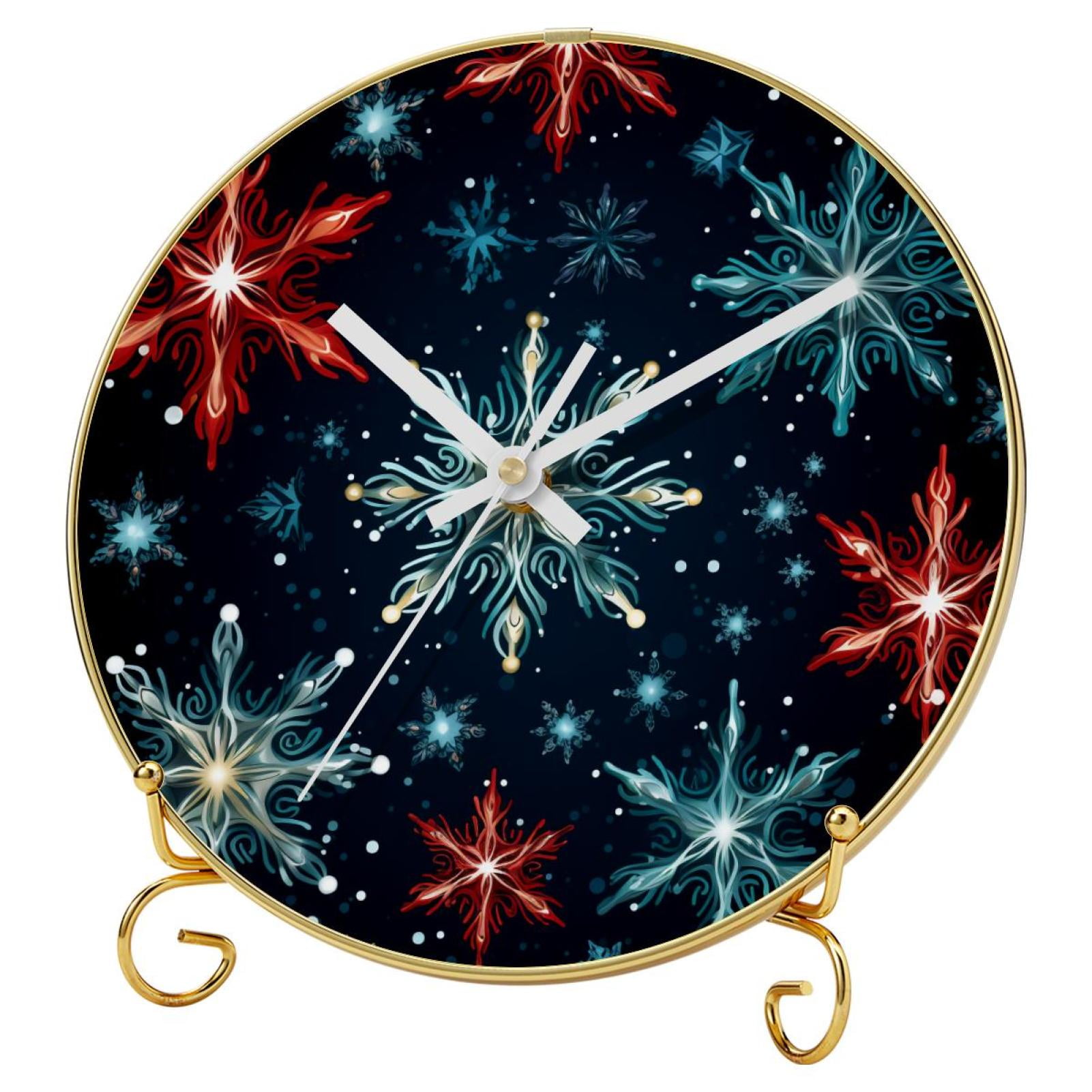 Christmas snowflakes Round Printed Wall Clocks with Hooks and Gold ...