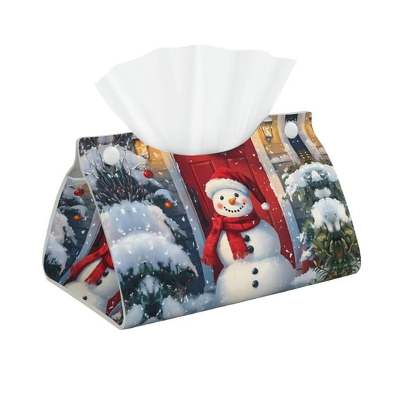 Christmas snowman Leather Tissue Box Cover - Long PVC Tissue Box Holder ...