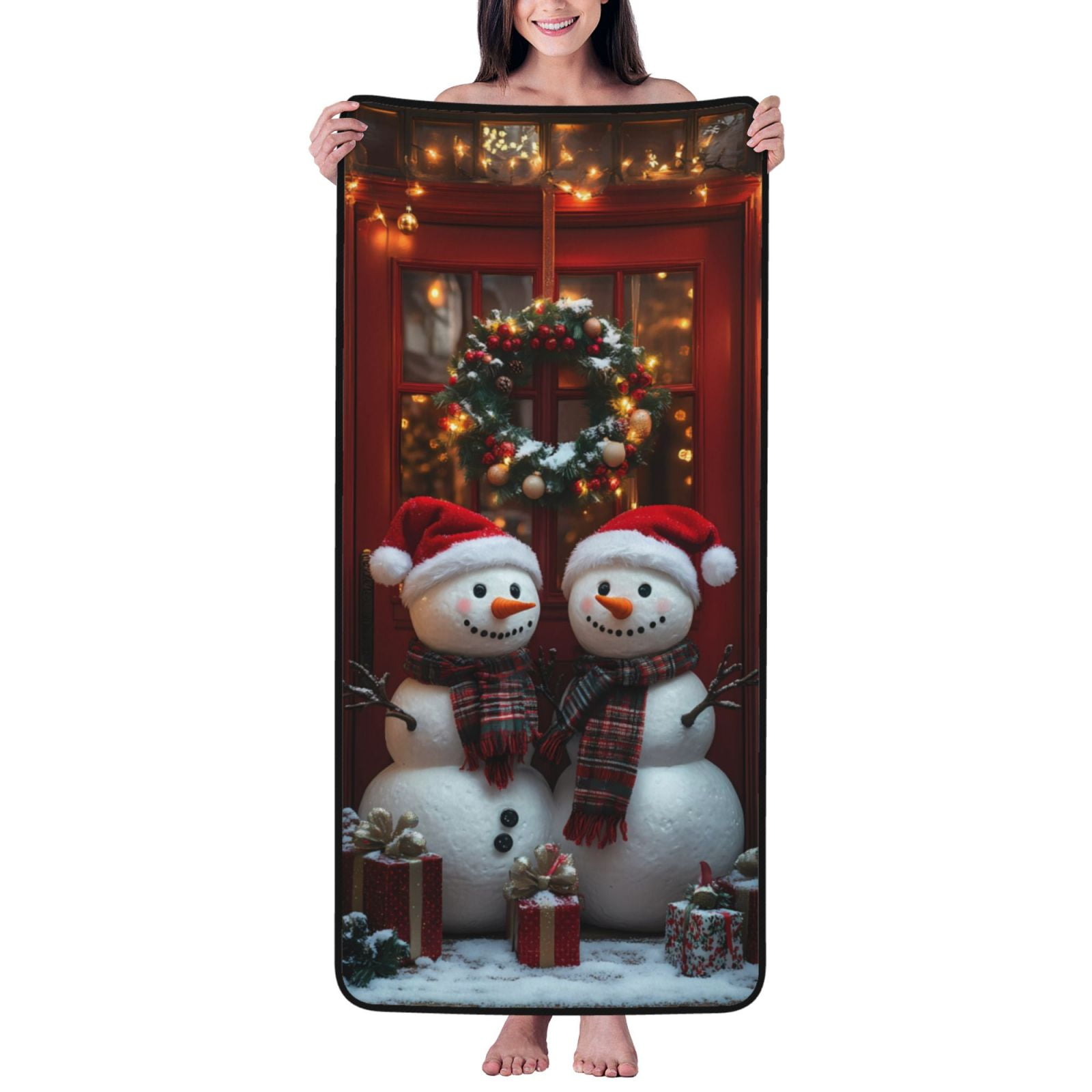 Christmas snowman atmosphere Cotton Bath Towels for Bathroom ...