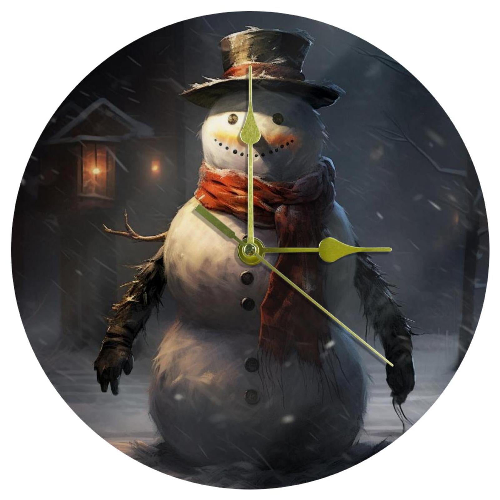 Christmas snowman retro 9.8 Inches Round Acrylic Wall Clock, Silent Non ...