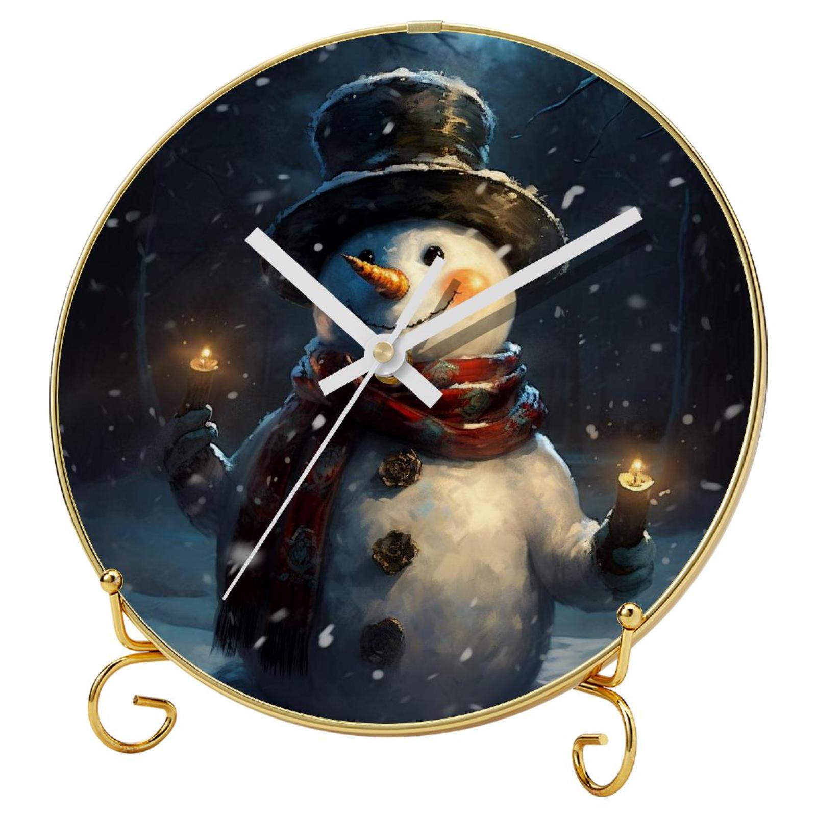 Christmas snowman retro Modern Round Wall Clocks with Hooks and Gold ...