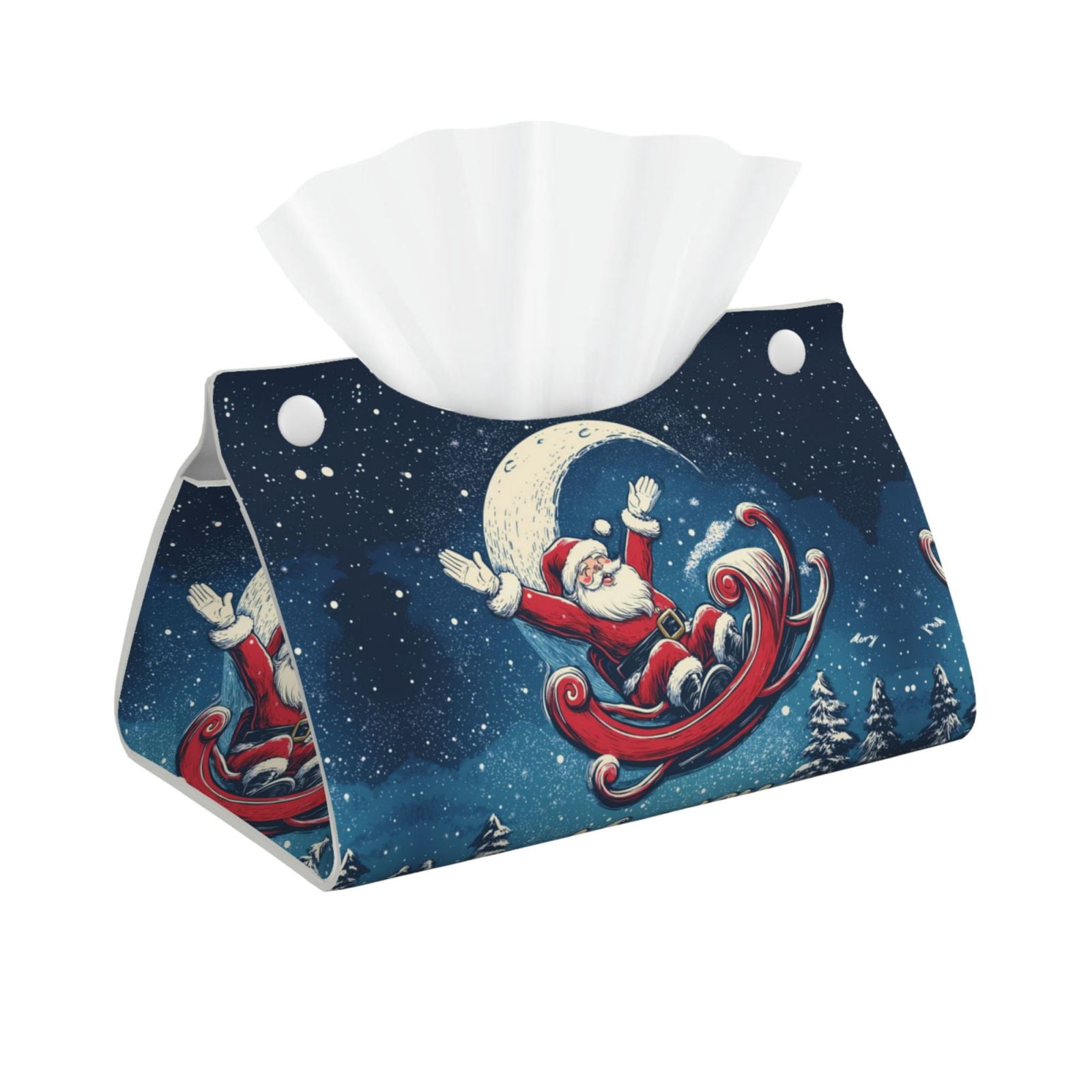 Christmas snowy night Santa Leather Tissue Box Cover - Long PVC Tissue ...