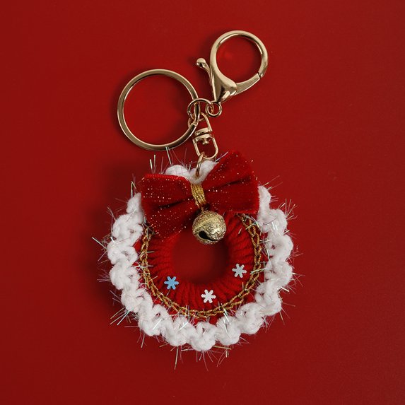 Christmas-themed handmade woven wreath keychain, yarn crocheted holiday ...