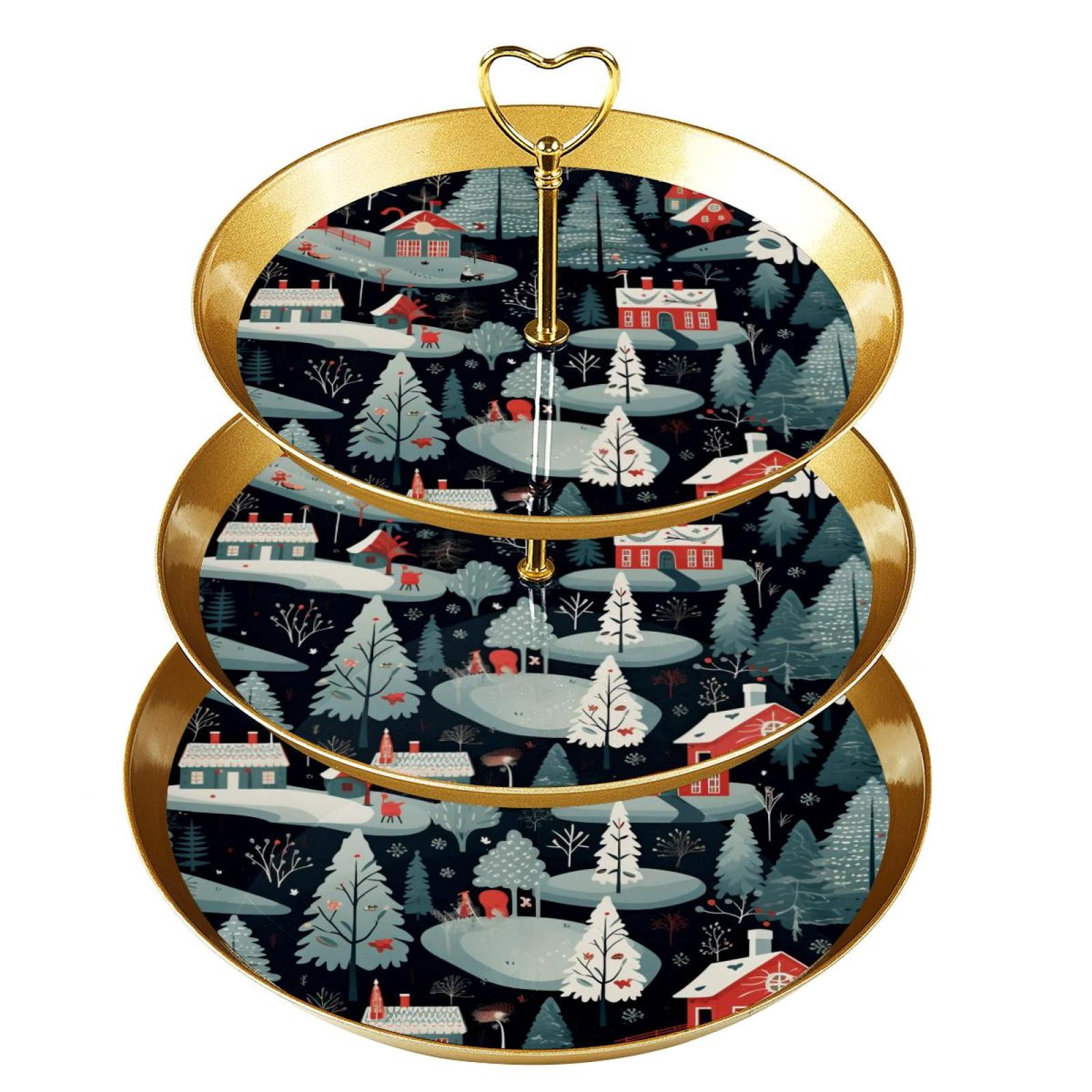 Christmas tree Elegant Plastic Dessert Stand with Iron Pillars | 3-Tier ...
