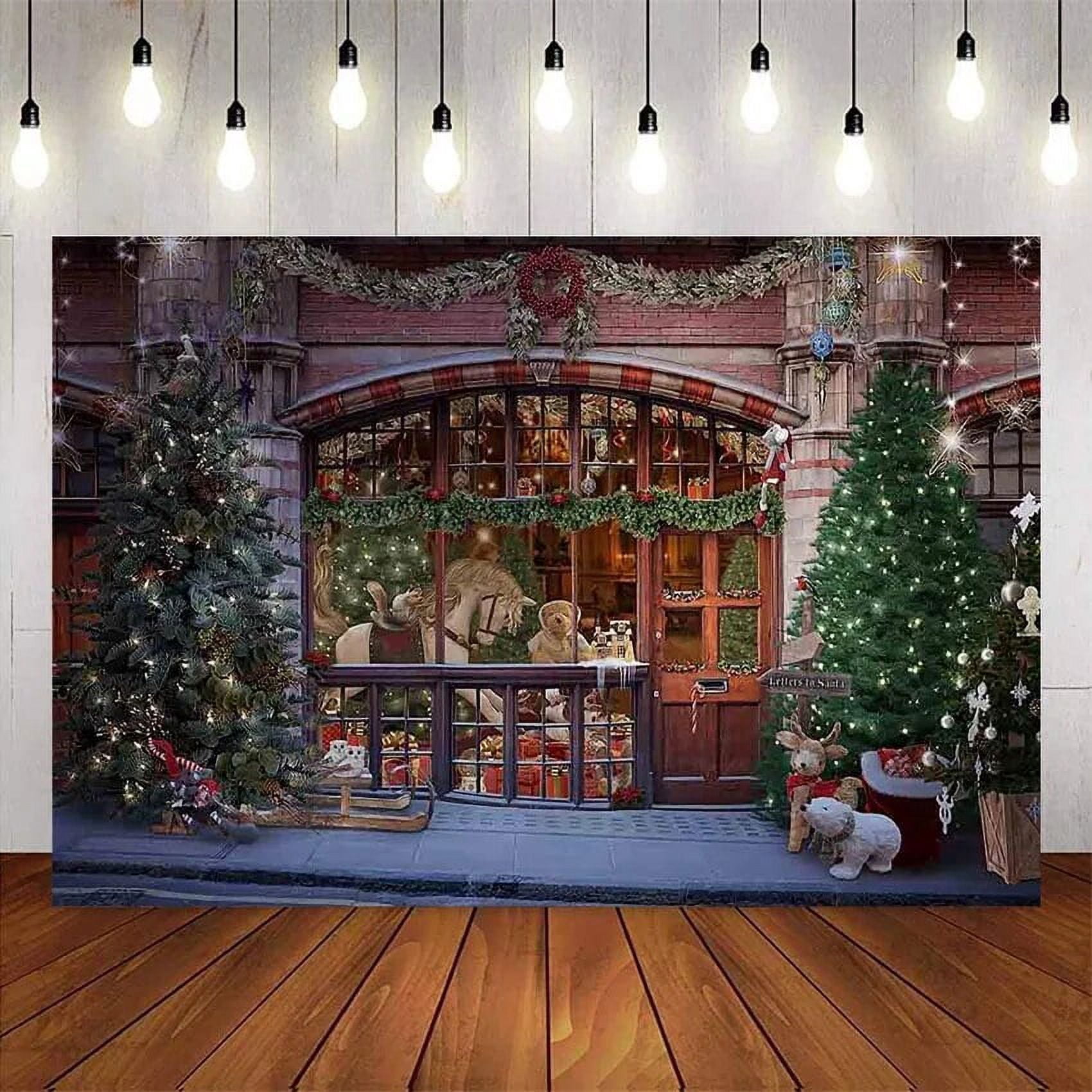 Christmas windows photography backdrop horse bear red X-mas decoration ...