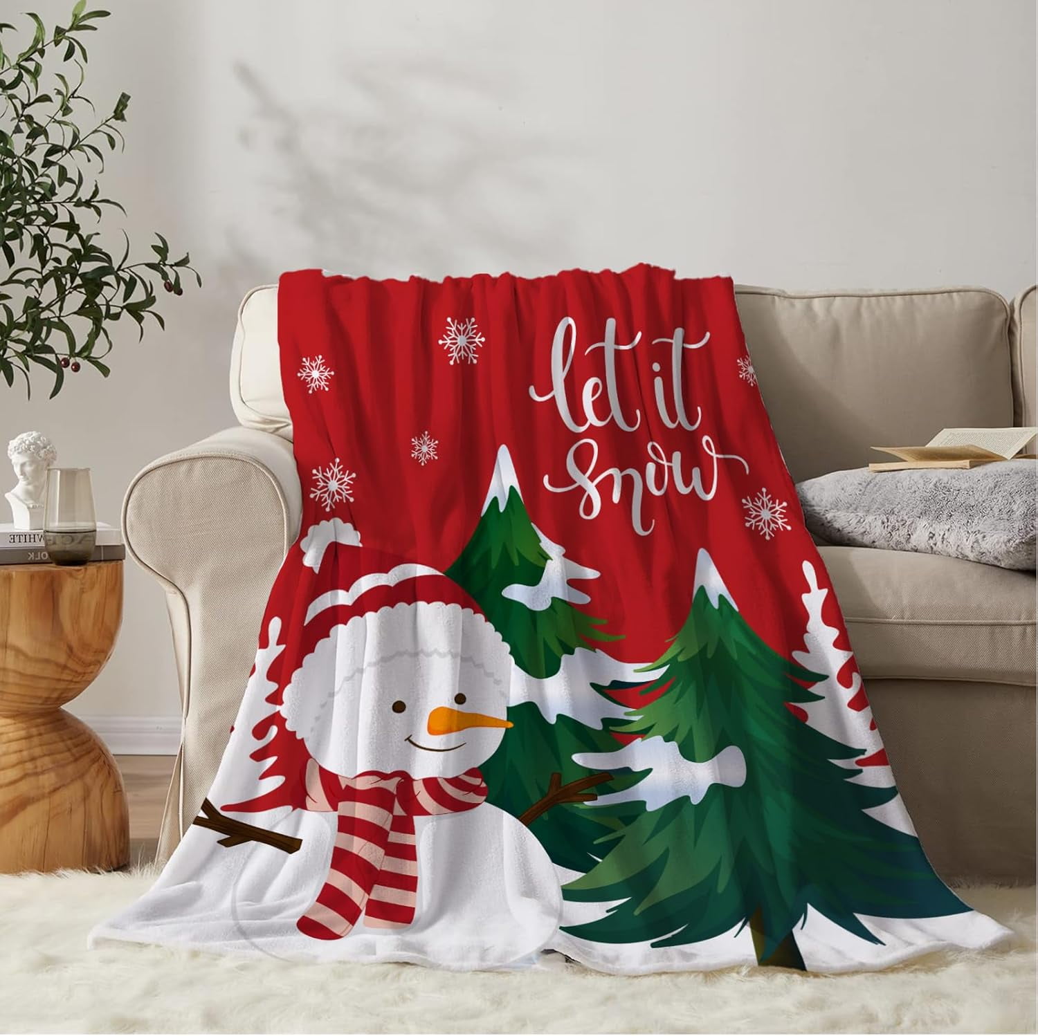 ChristmasThrow Blanket Twin Red Christmas Tree Snowman Blanket for ...