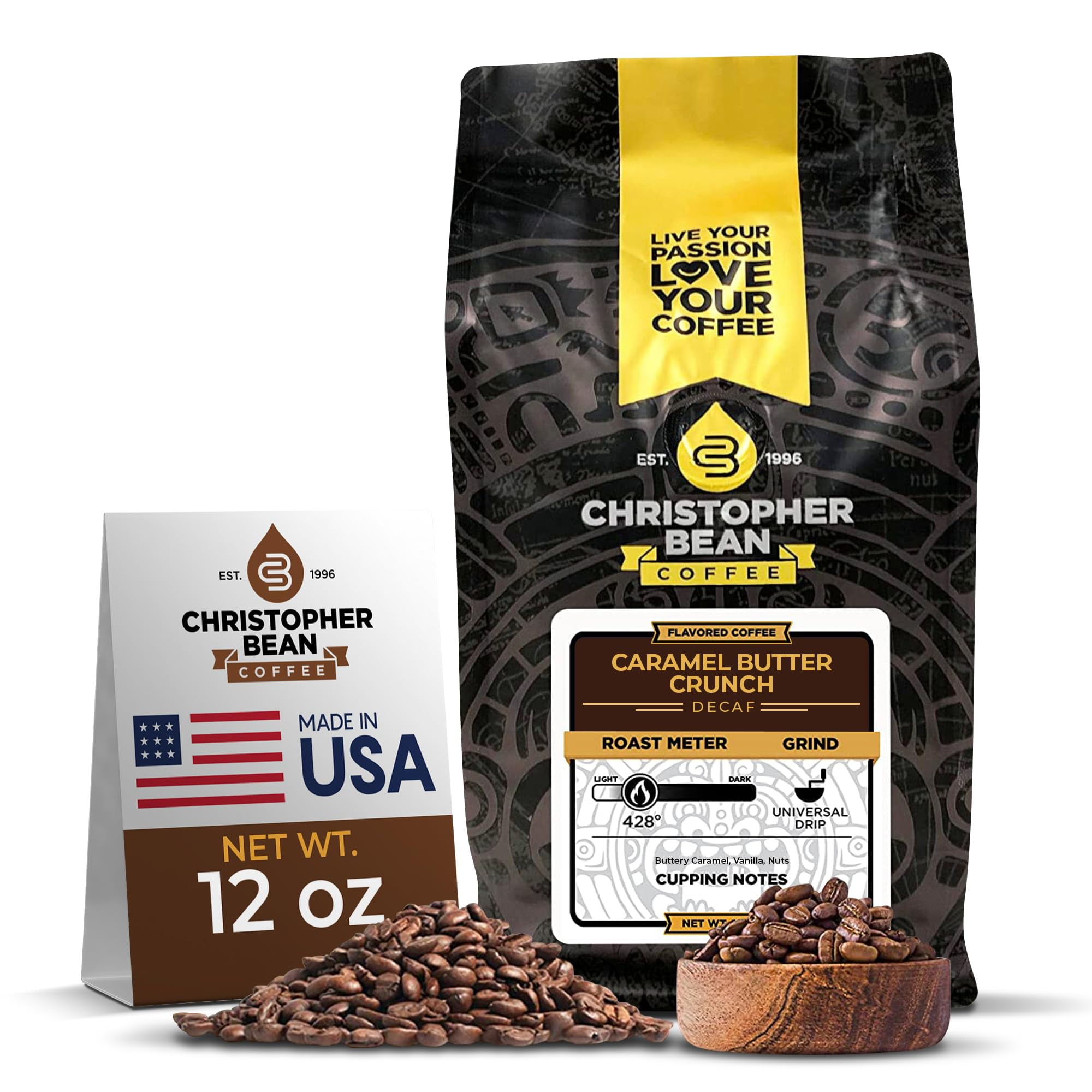 Christopher Bean Coffee - Decaf Ground Caramel Butter Crunch Flavored ...
