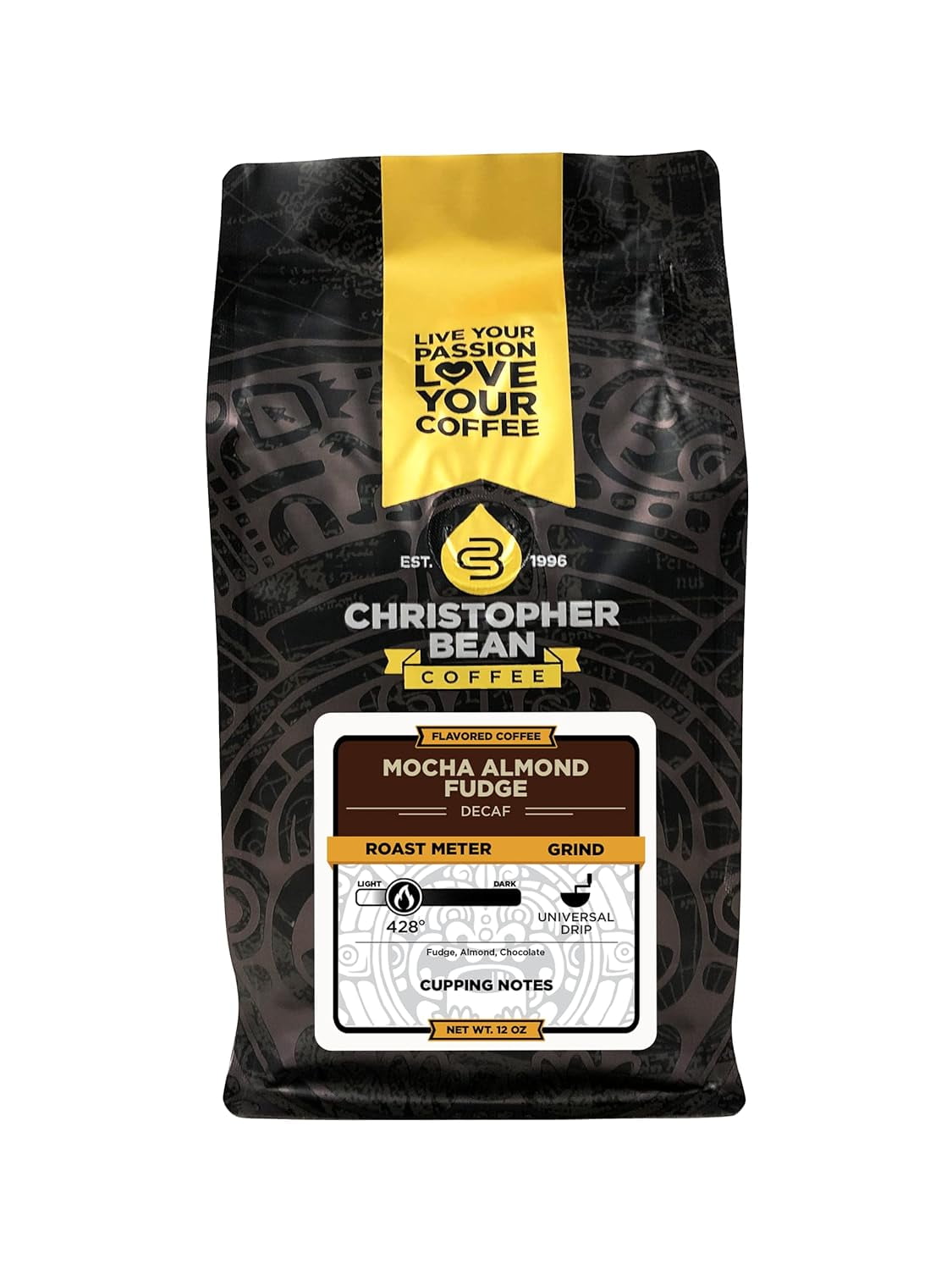 Christopher Bean Mocha Almond Fudge Flavored Coffee, (Decaf Ground) 100% Arabica, No Sugar, No ...