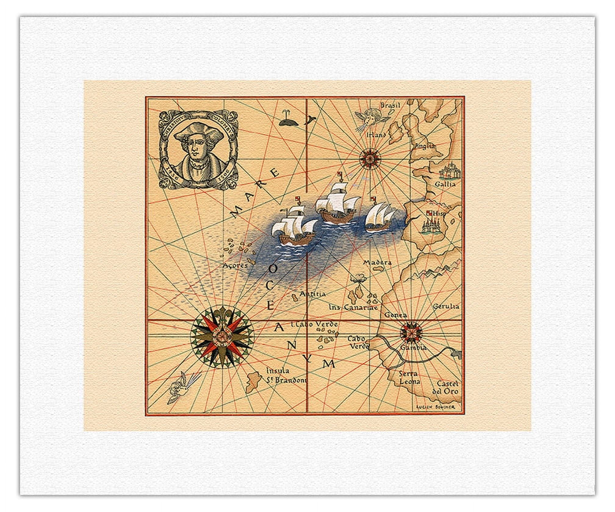 Christopher Colombus 1436-1506 - Trans-Atlantic Map - Vintage Pictorial ...