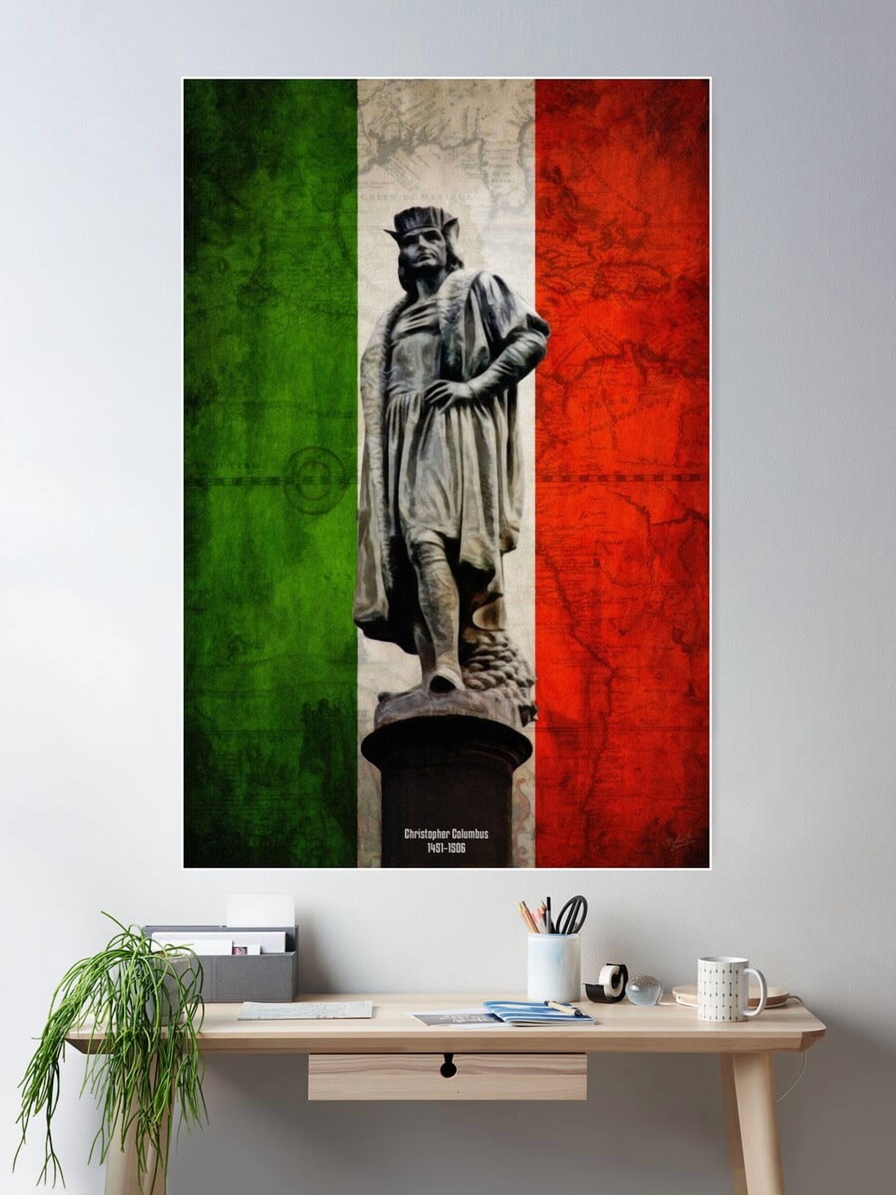 Christopher Columbus Statue With Italian Flag Poster Wall Art Modern ...