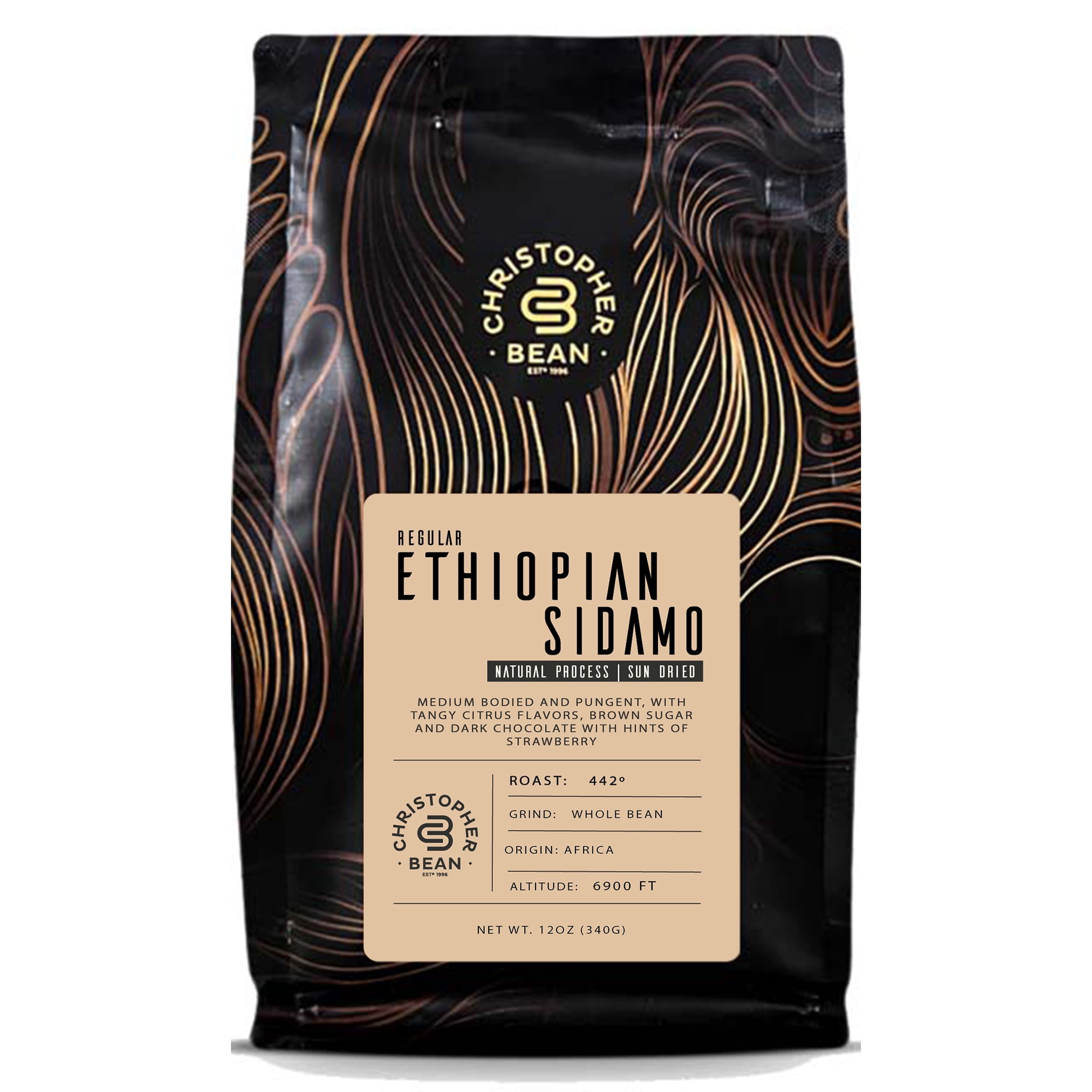 Christopher Been Ethiopian Sidamo Flavored Coffee | Regular Whole Bean Non-Flavored Coffee | 100 ...