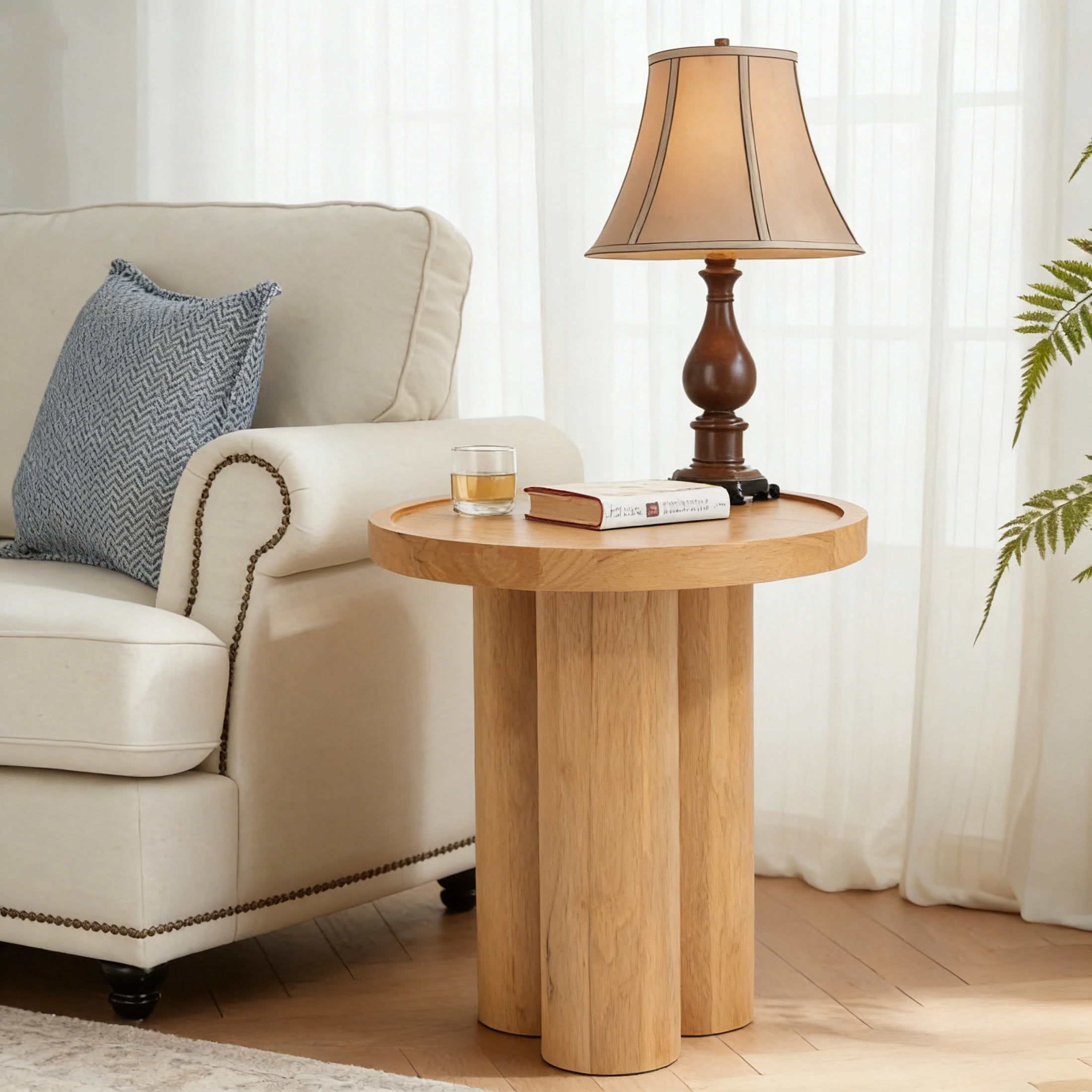 Christopher Knight Home 17" Round End Table with Rubberwood Pedestal ...