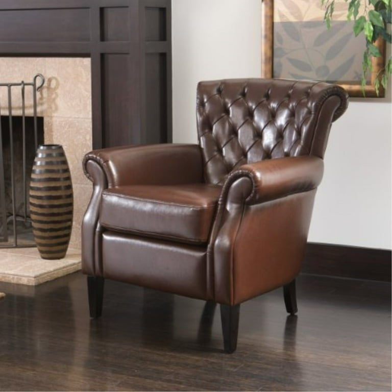 Christopher Knight Home 232936 Franklin Tufted Bonded Leather Club Chair Brown Walmart