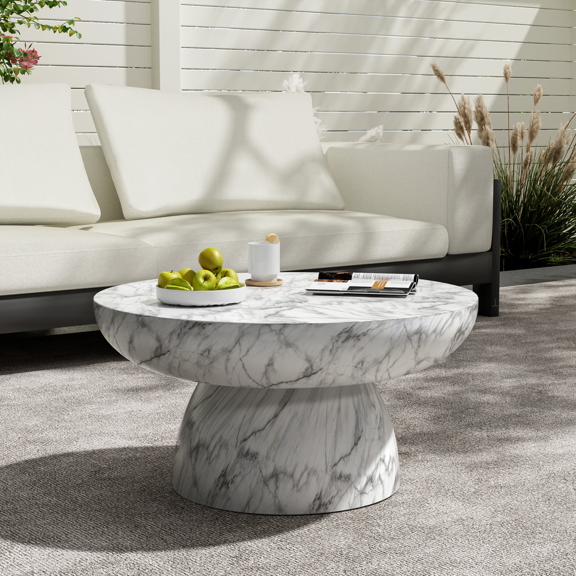 Christopher Knight Home 27.5" Faux Marble Outdoor Coffee Table, Round ...