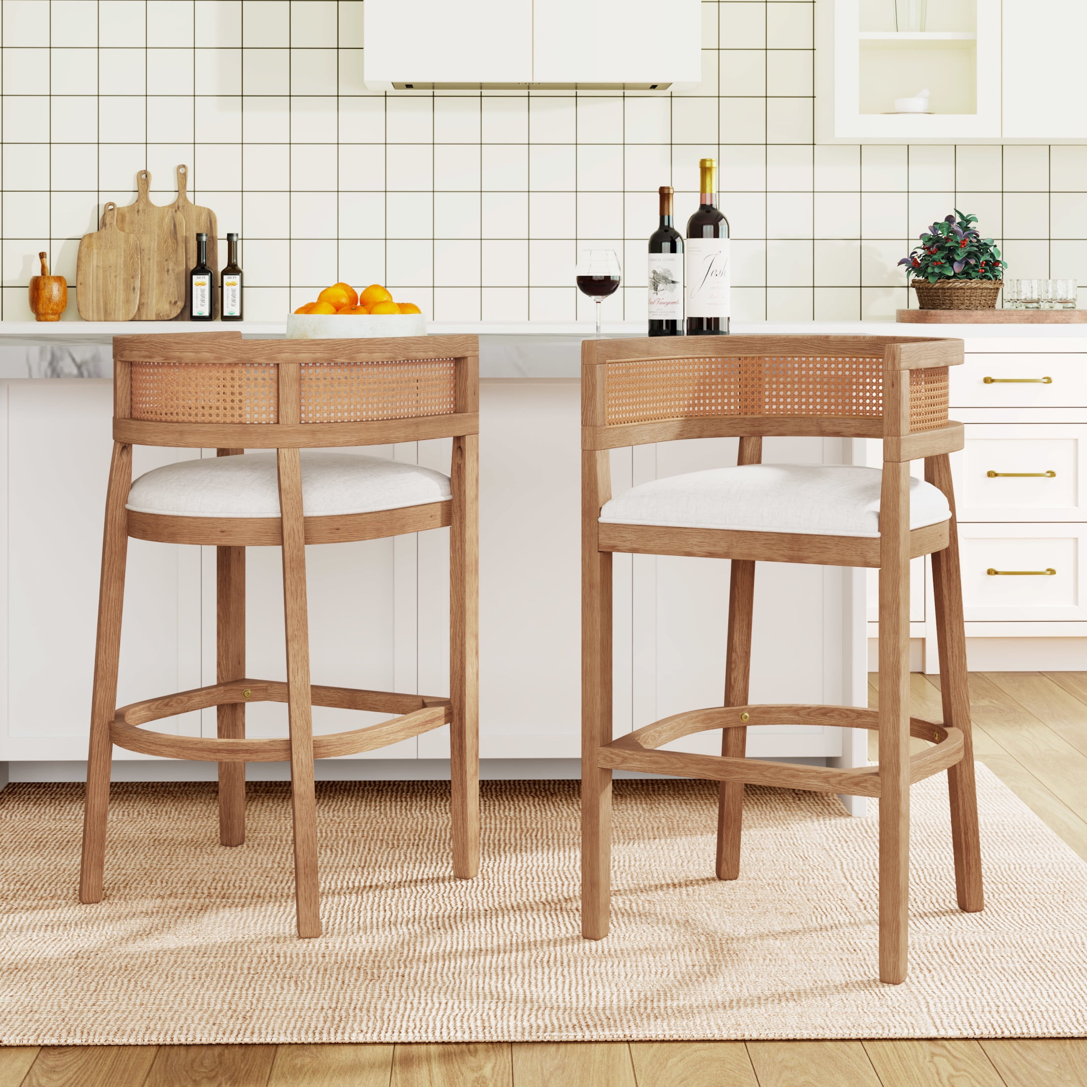 Christopher Knight Home 29.5" Upholstered Bar Stools, Wood Frame with ...