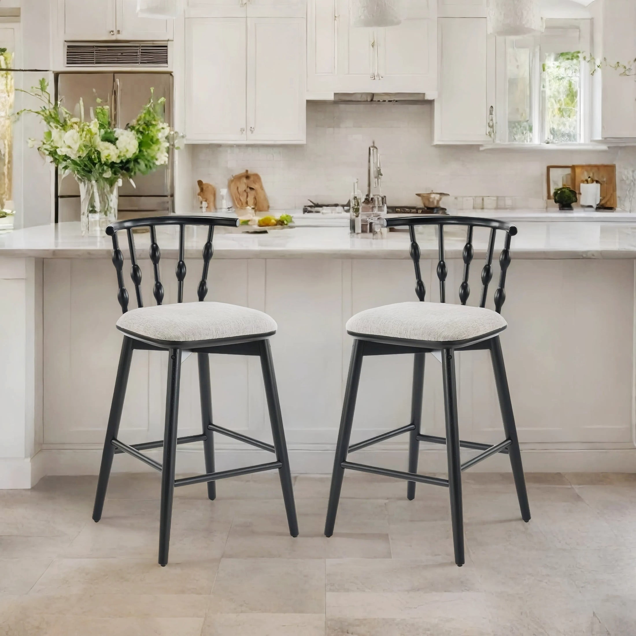 Christopher Knight Home 29" Bar Stools, Black Wood Frame with Hourglass ...