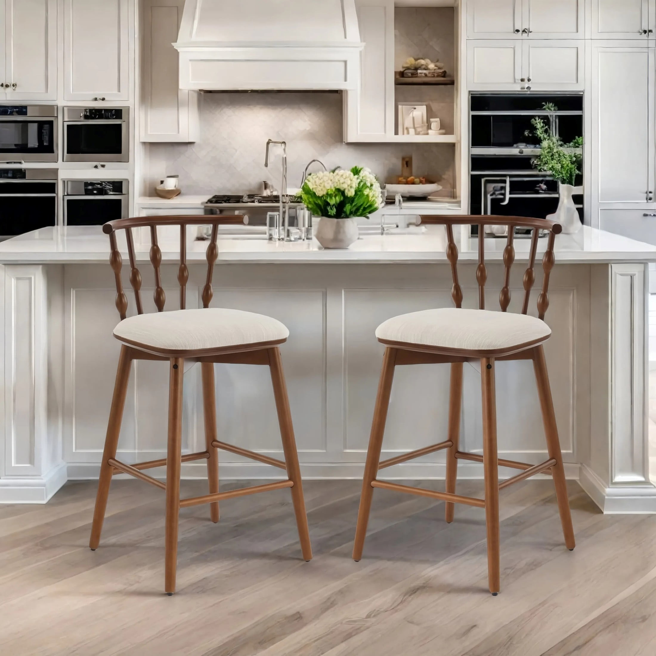 Christopher Knight Home 29" Bar Stools, Walnut Wood Frame with ...
