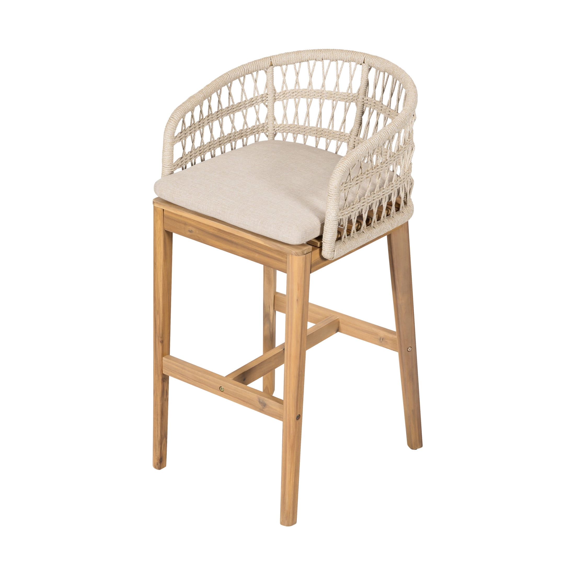 Christopher Knight Home 29" Outdoor Bar Stool with Rope Back, Wood ...