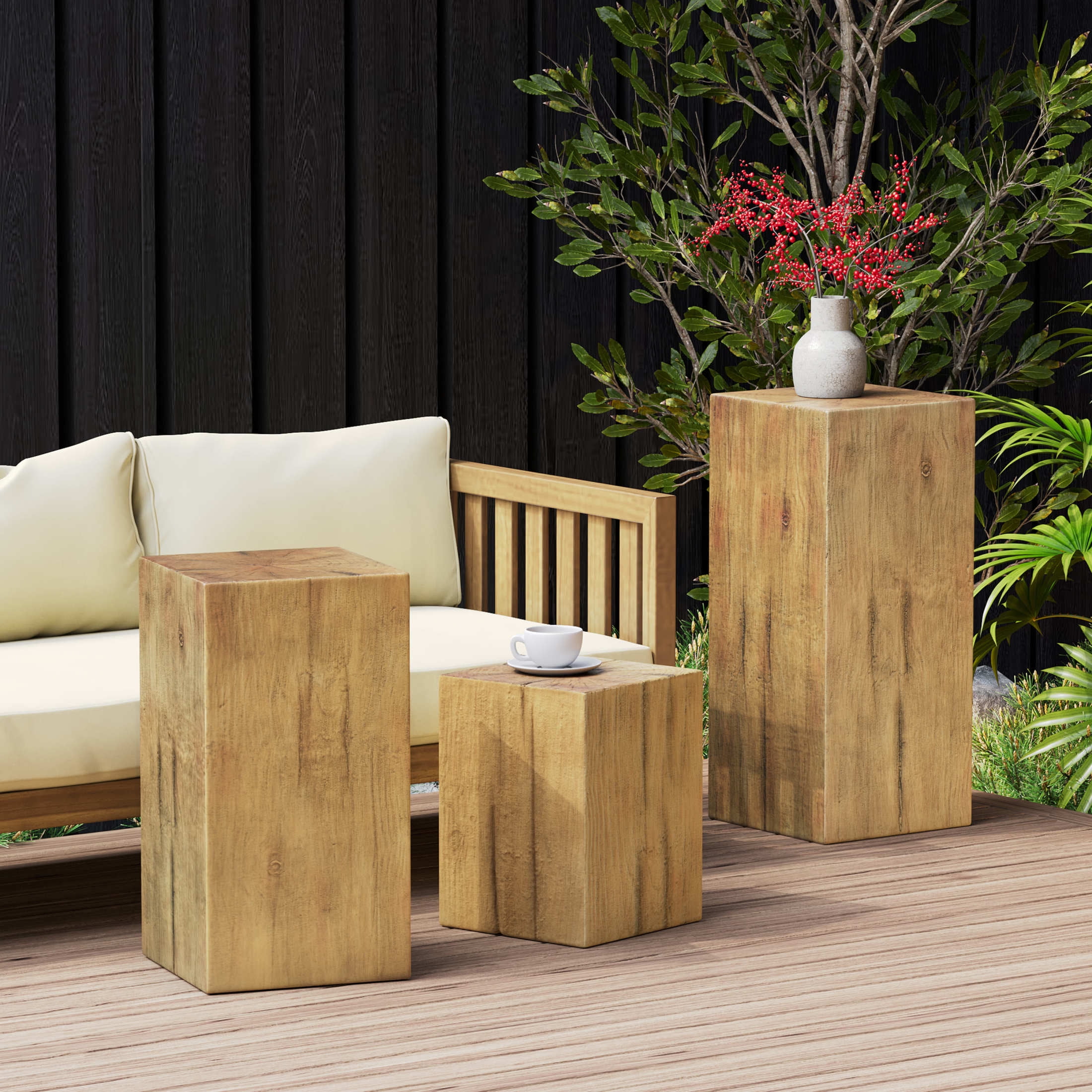 Christopher Knight Home 3-Piece MGO End Table Set, Stackable Retro Wood ...