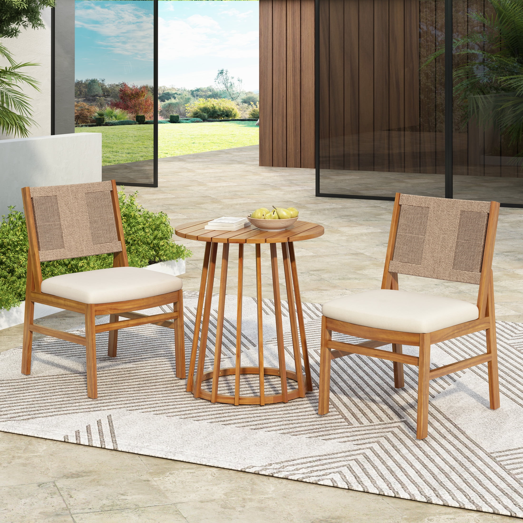 Christopher Knight Home 3-Piece Outdoor Bistro Set, Wood Round Slat ...