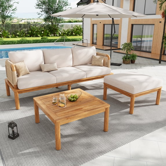 Christopher Knight Home 3-Piece Outdoor Sectional Sofa Set, Rope Weave ...