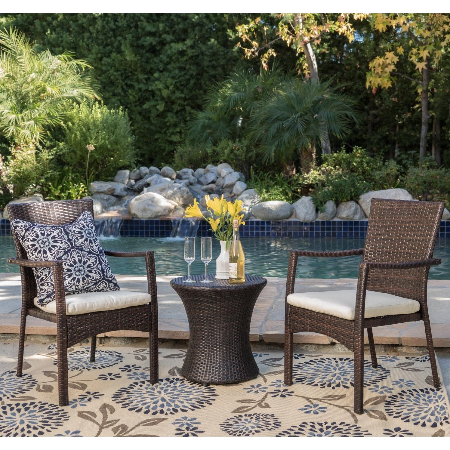 Christopher Knight Home 3-Piece Outdoor Wicker Chat Set with Cushions ...