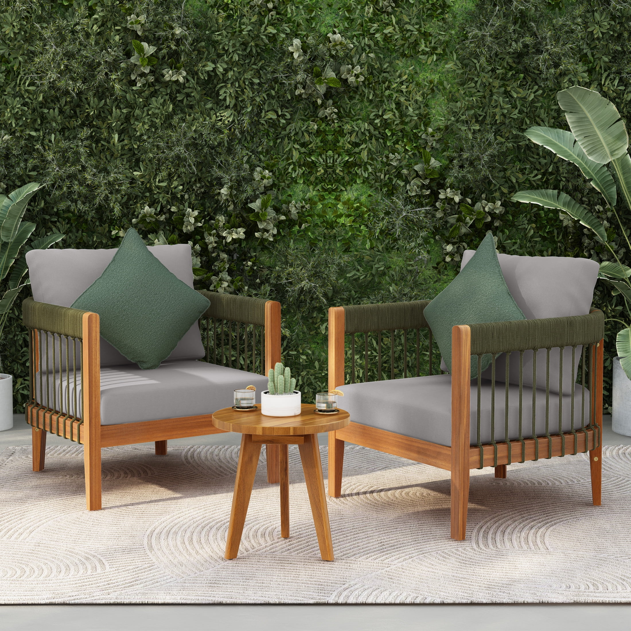 Christopher Knight Home 3-Piece Wood Outdoor Bistro Set with Cushions ...