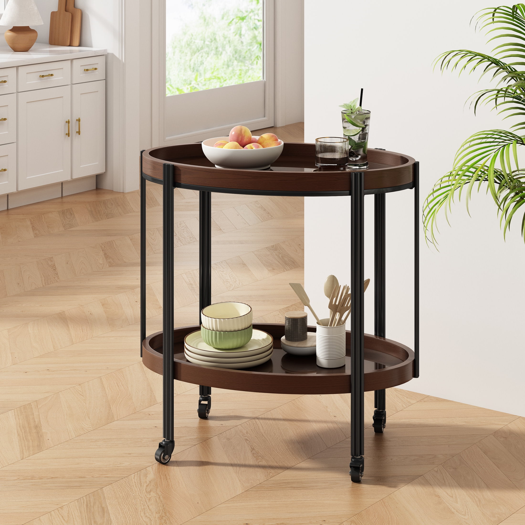 Christopher Knight Home 30.25" Oval Bar Cart with 2 Tempered Glass ...