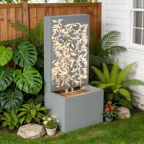 Christopher Knight Home 30.71" Outdoor Fountain with LED Lights, Leaf ...