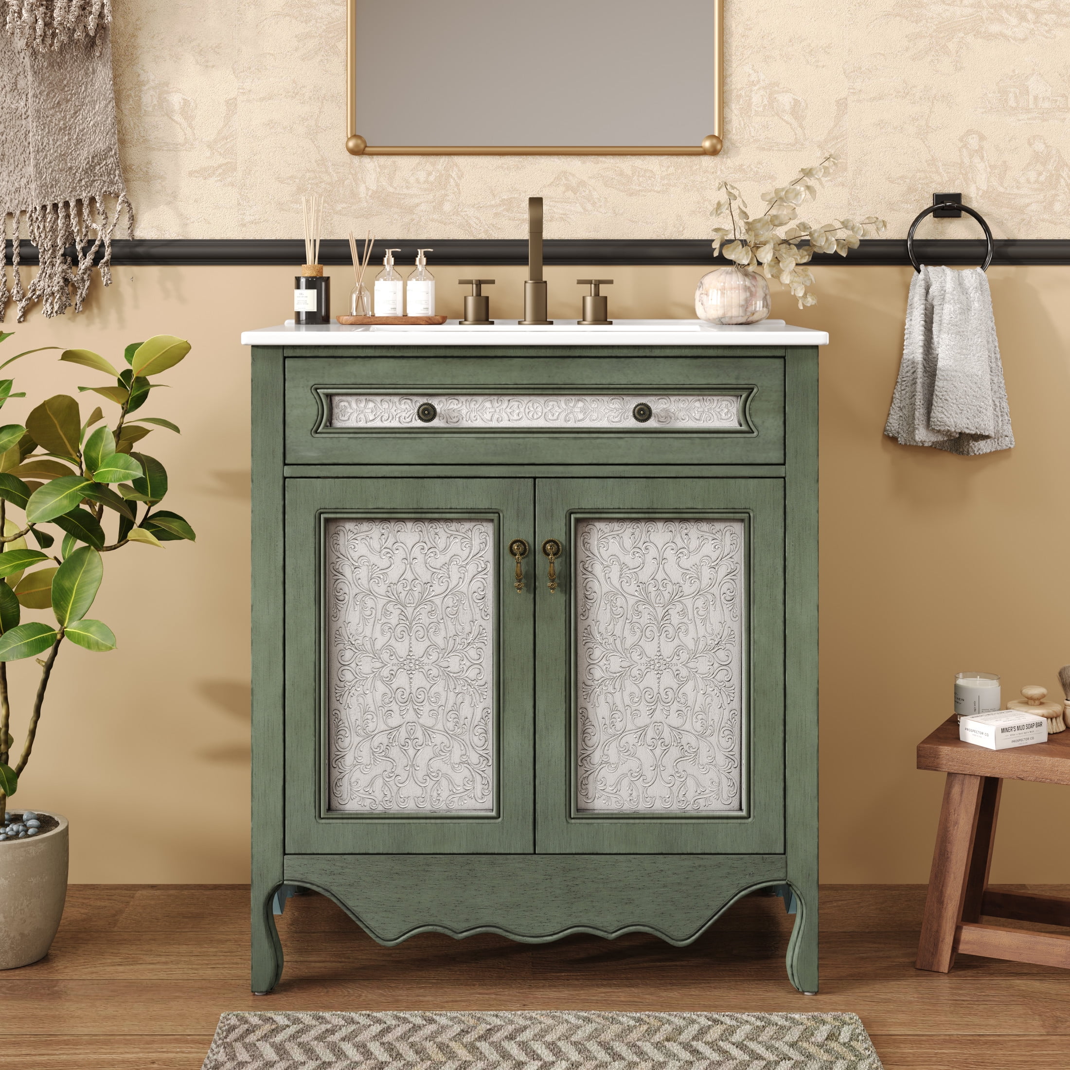 Christopher Knight Home 30" Antique Bathroom Vanity, Ceramic Sink, Flip ...