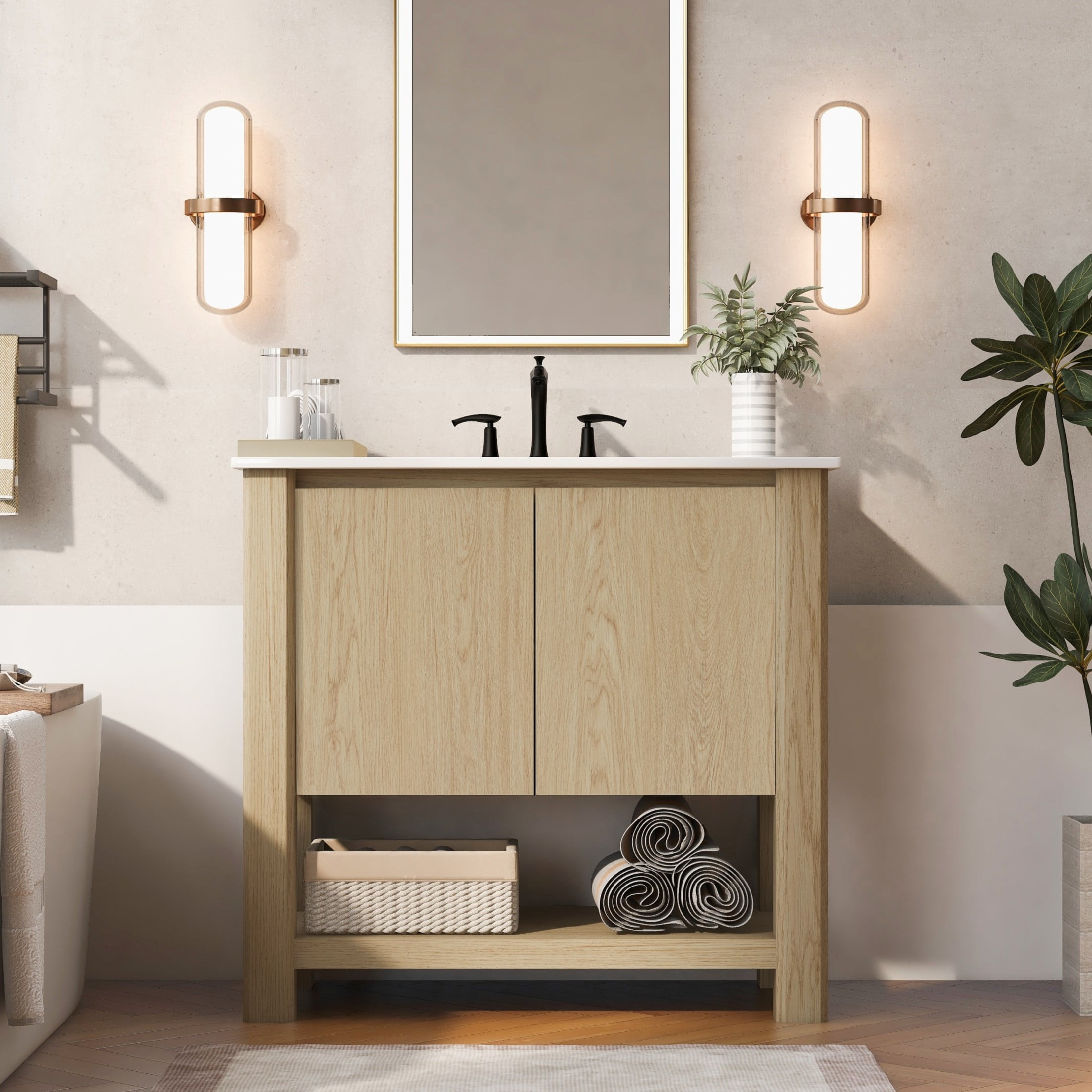Christopher Knight Home 30" Modern Bathroom Vanity, Ceramic Sink, Open ...