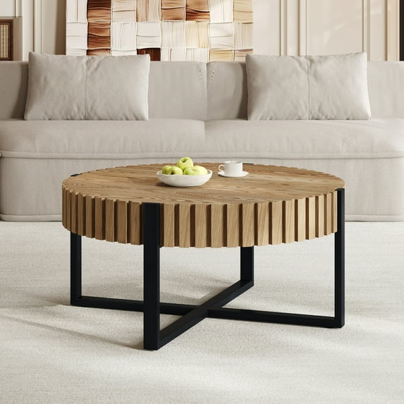 Christopher Knight Home 31" Round Coffee Table with Gear Design, Cross ...