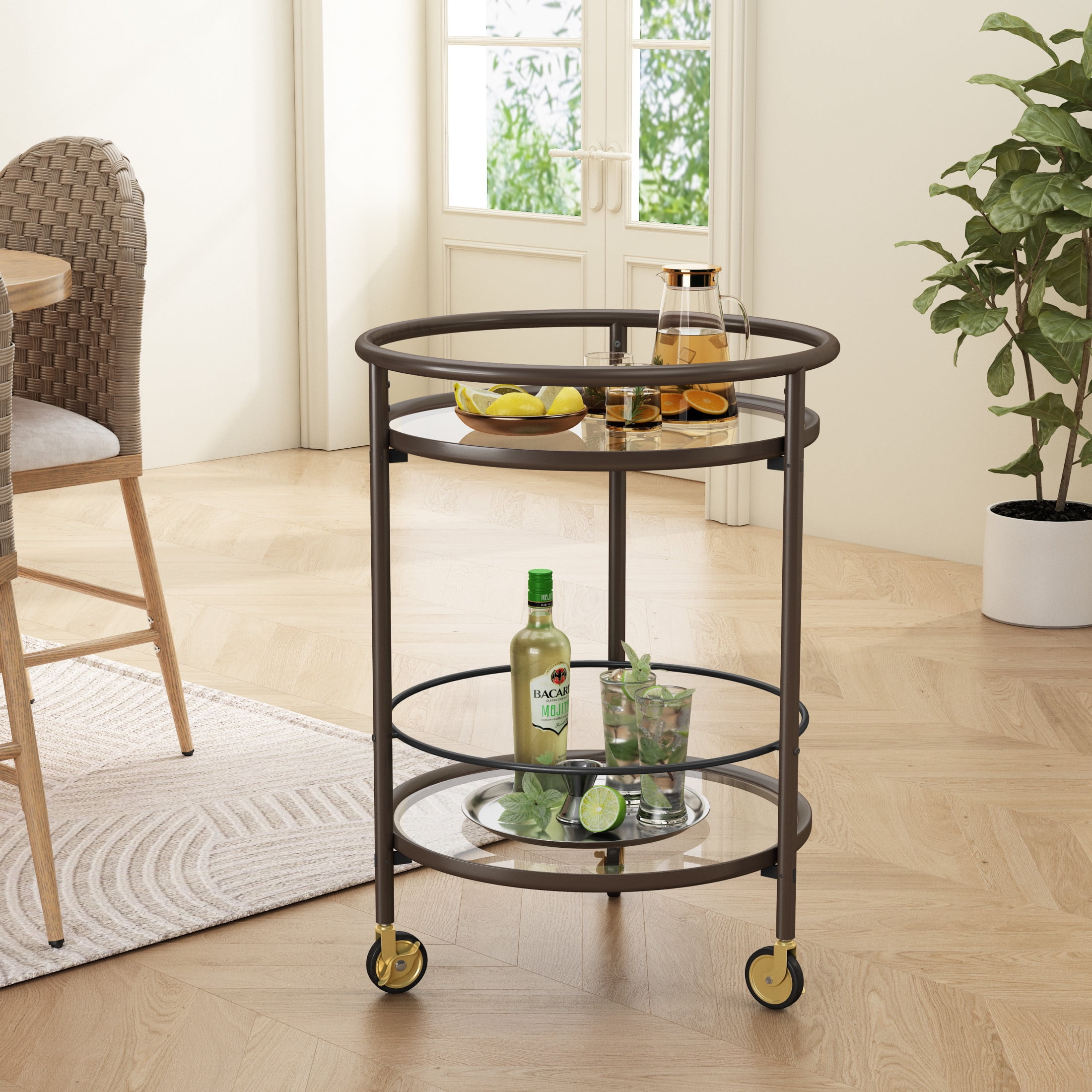 Christopher Knight Home 32" Modern Round Bar Cart with Locking Casters ...