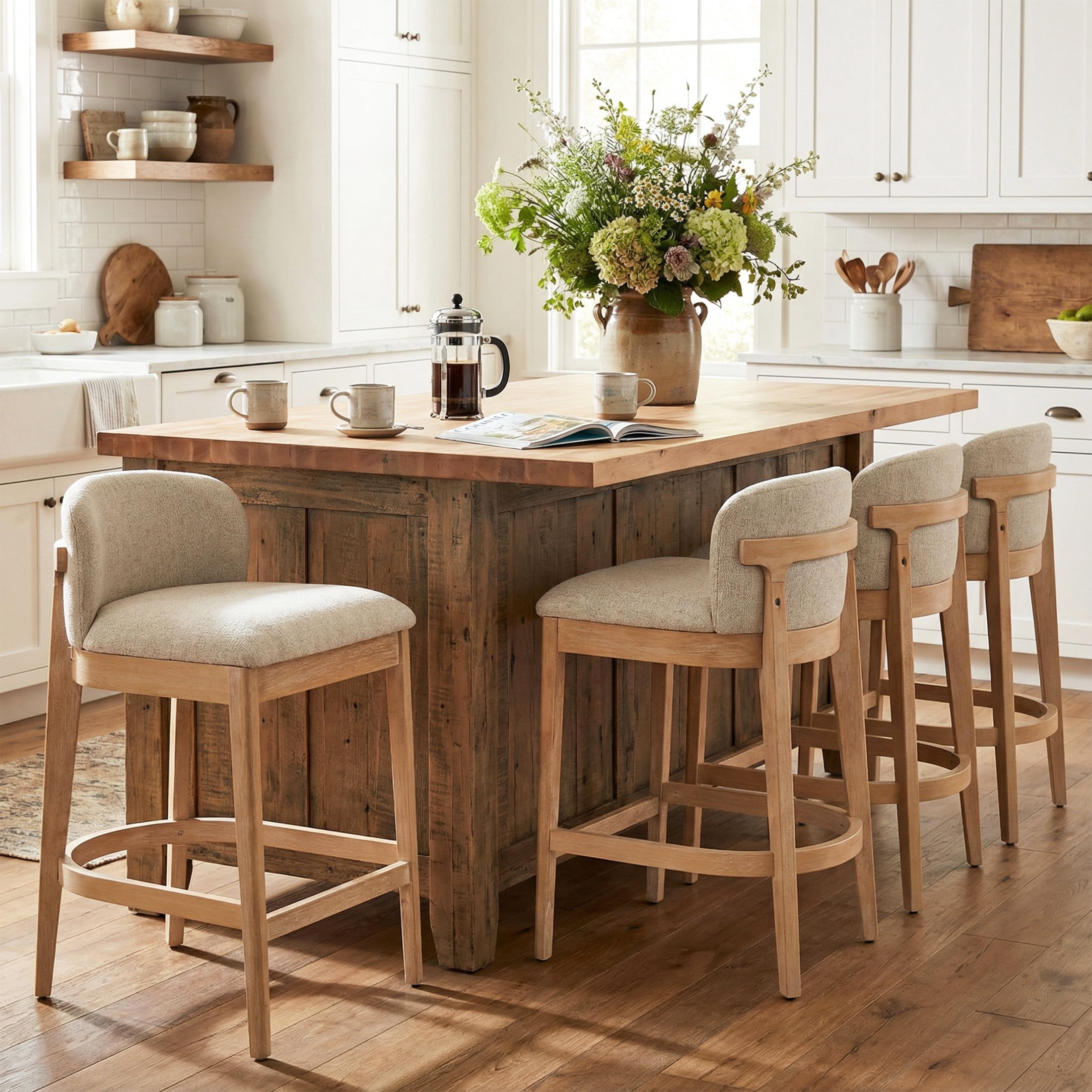 Christopher Knight Home 33"H Wooden Beige Upholstered Counter Stools ...